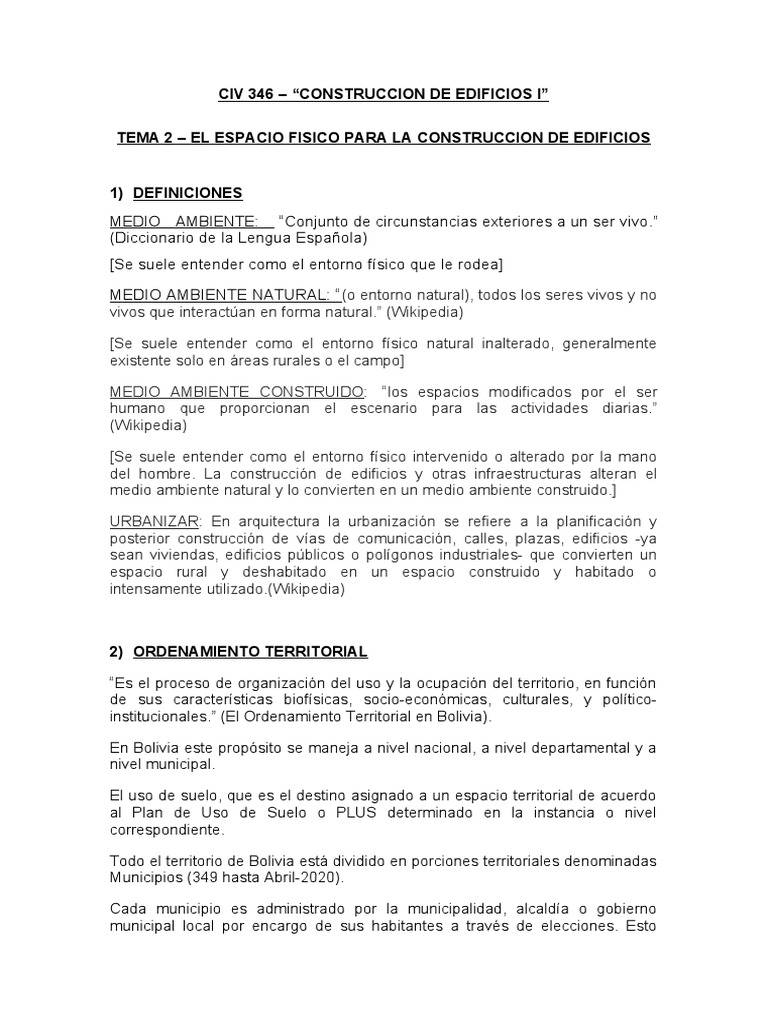 Civ 346.tema 2.espacio Fisico para La Construccion de Edificios | PDF | Gobierno local | Entorno ...