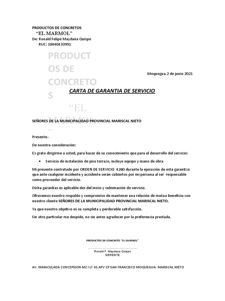 Garantia de Servicio | PDF