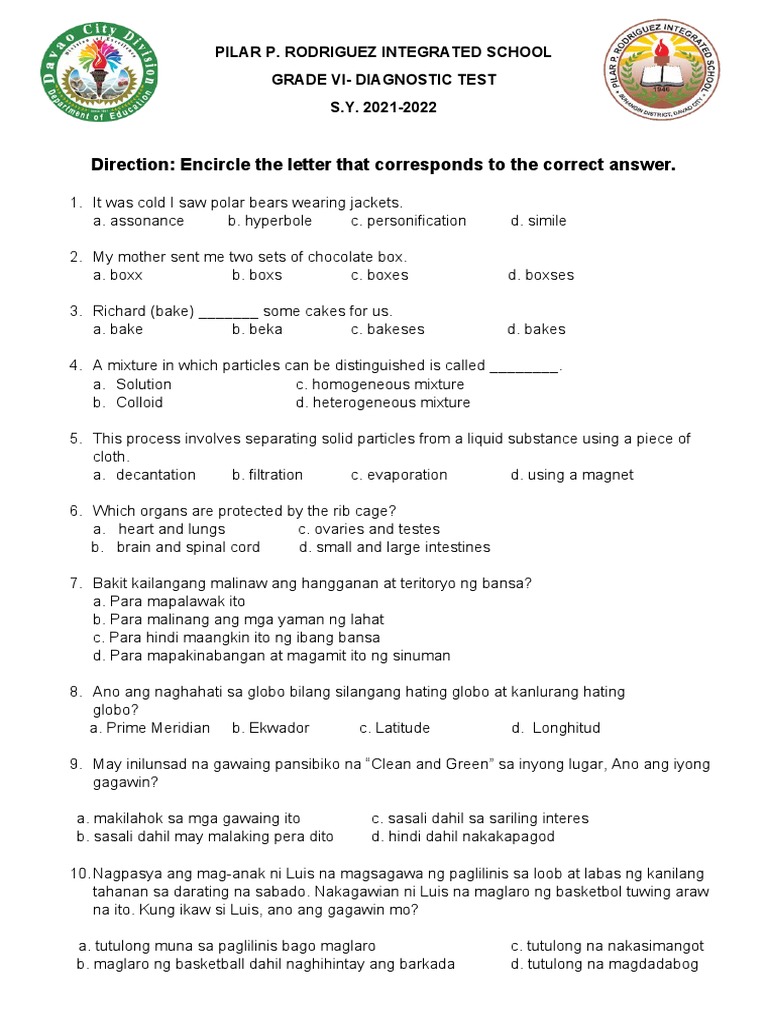 Direction: Encircle The Letter That Corresponds To The Correct Answer ...