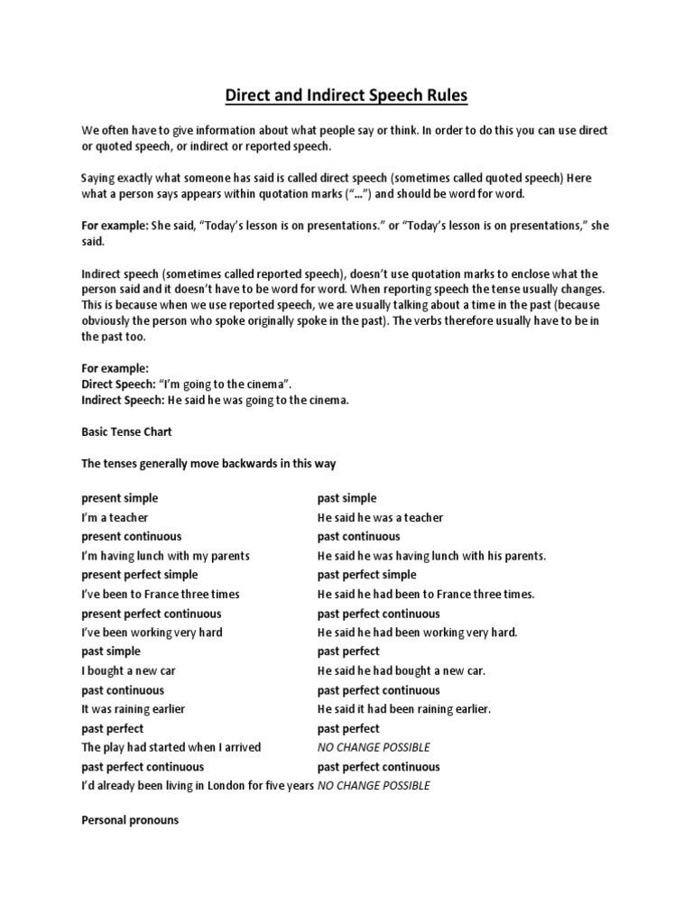 Direct and Indirect Speech | PDF | Grammatical Tense | Linguistics