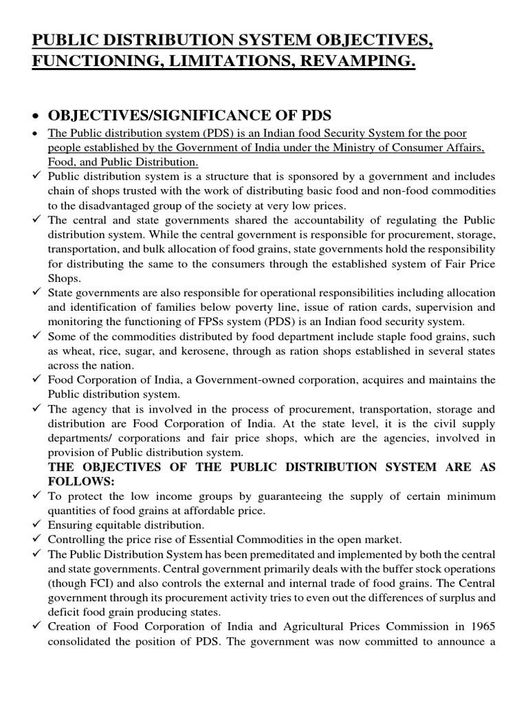 Public Distribution System Objectives | PDF | Food And Drink | Economies