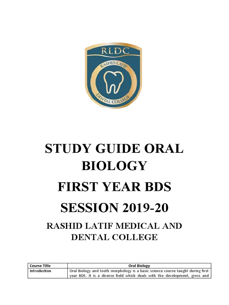 Study Guide Oral Biology 1st Year BDS | PDF | Dentin | Tooth Enamel
