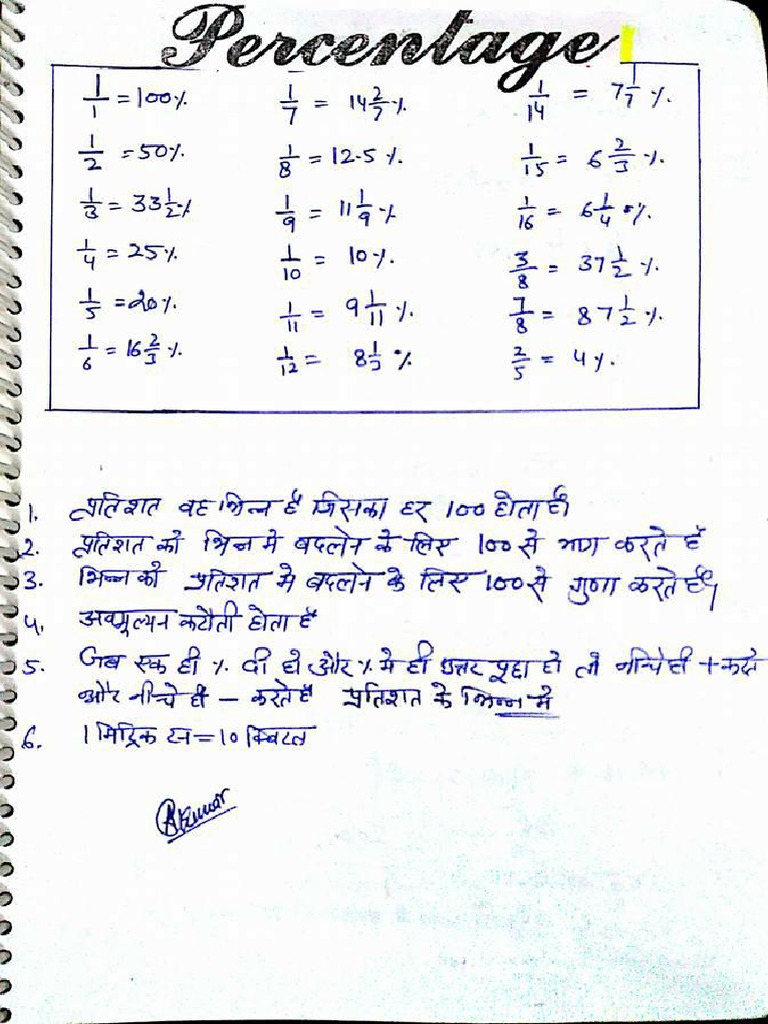 Percentage Handwritten Notes Part 1 Pdf