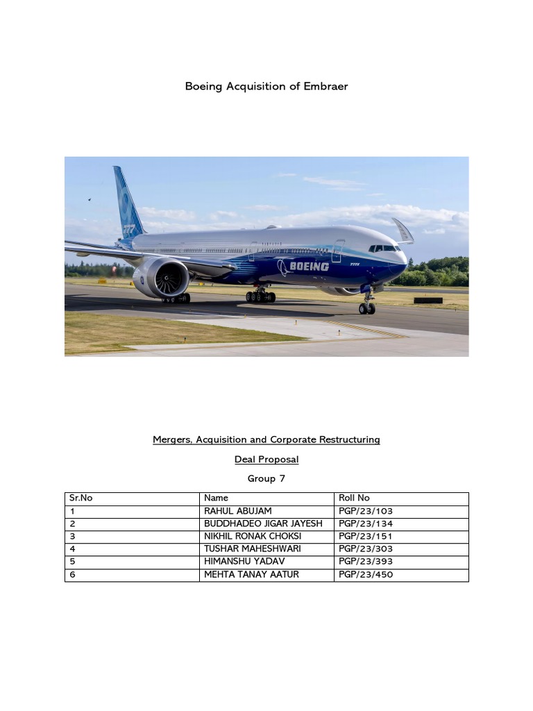 Boeing-Embraer - Deal Proposal - Group 7 | PDF | Valuation (Finance ...