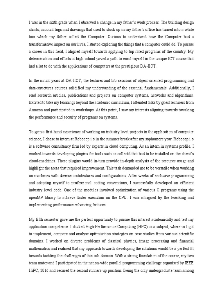 Sample SOP | PDF | Supercomputer | Computer Programming