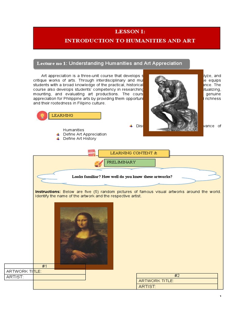 Lesson I: Introduction To Humanities and Art Appreciation | PDF ...