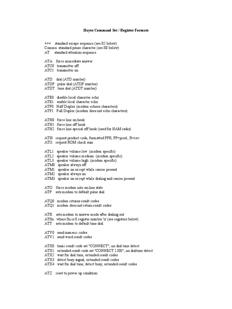 Hayes Command Set / Register Formats | Download Free PDF ...
