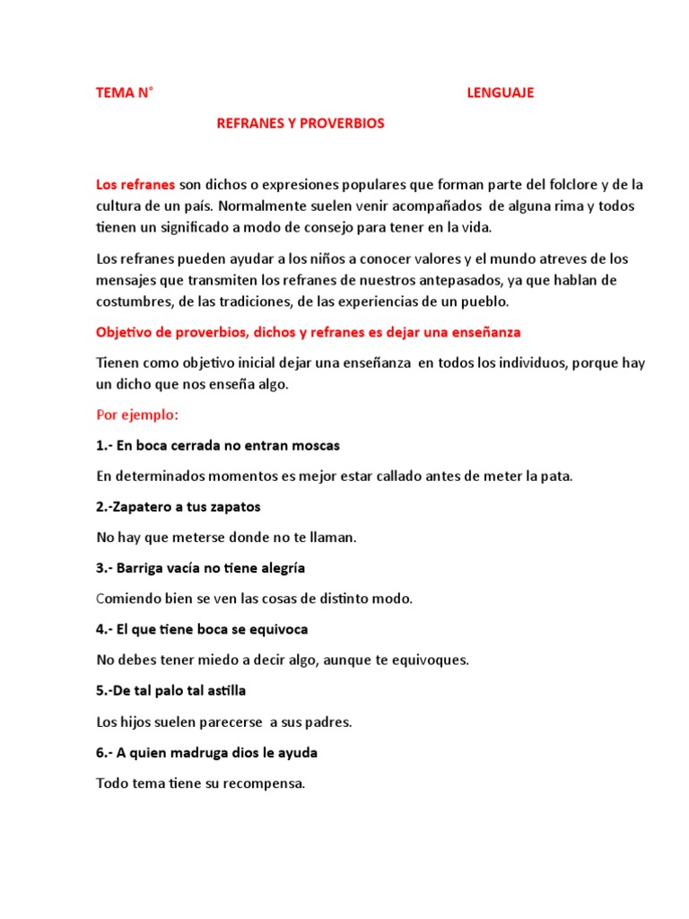 Tema Refranes y Provebios | PDF
