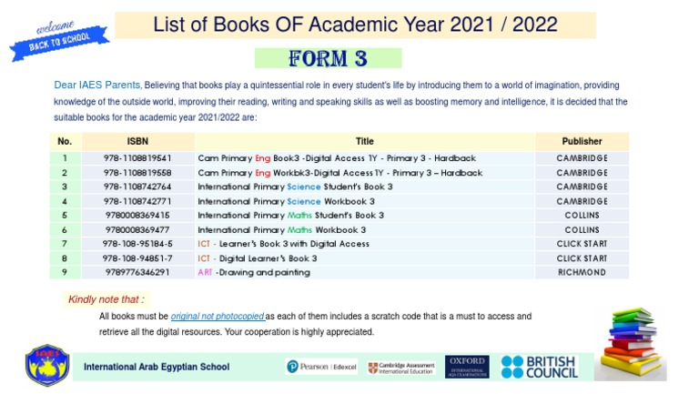 Form 3 Book List 2021/2022 | PDF