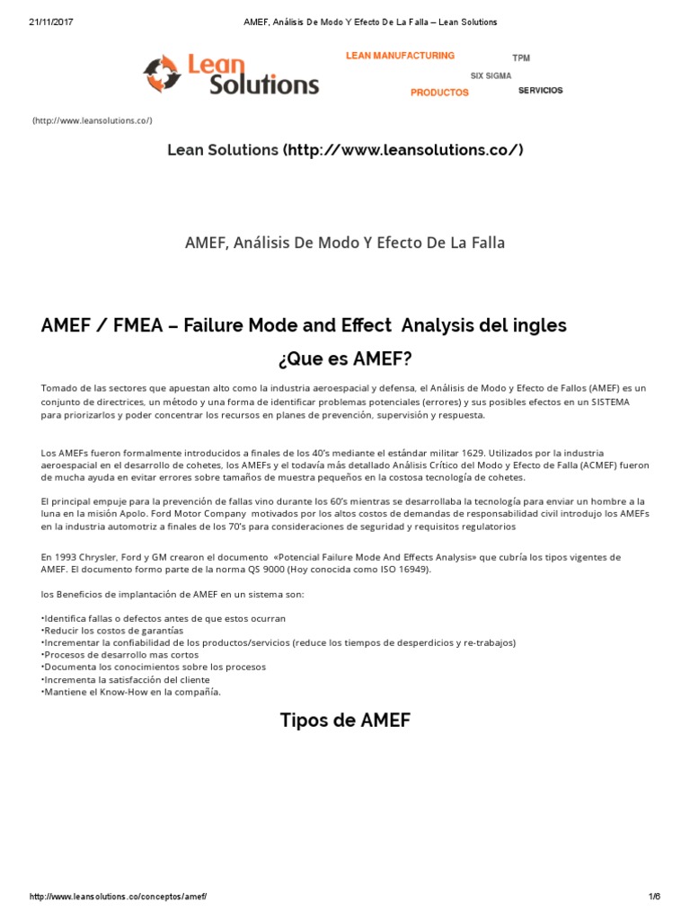 AMEF, Análisis de Modo Y Efecto de La Falla - Lean Solutions | PDF ...