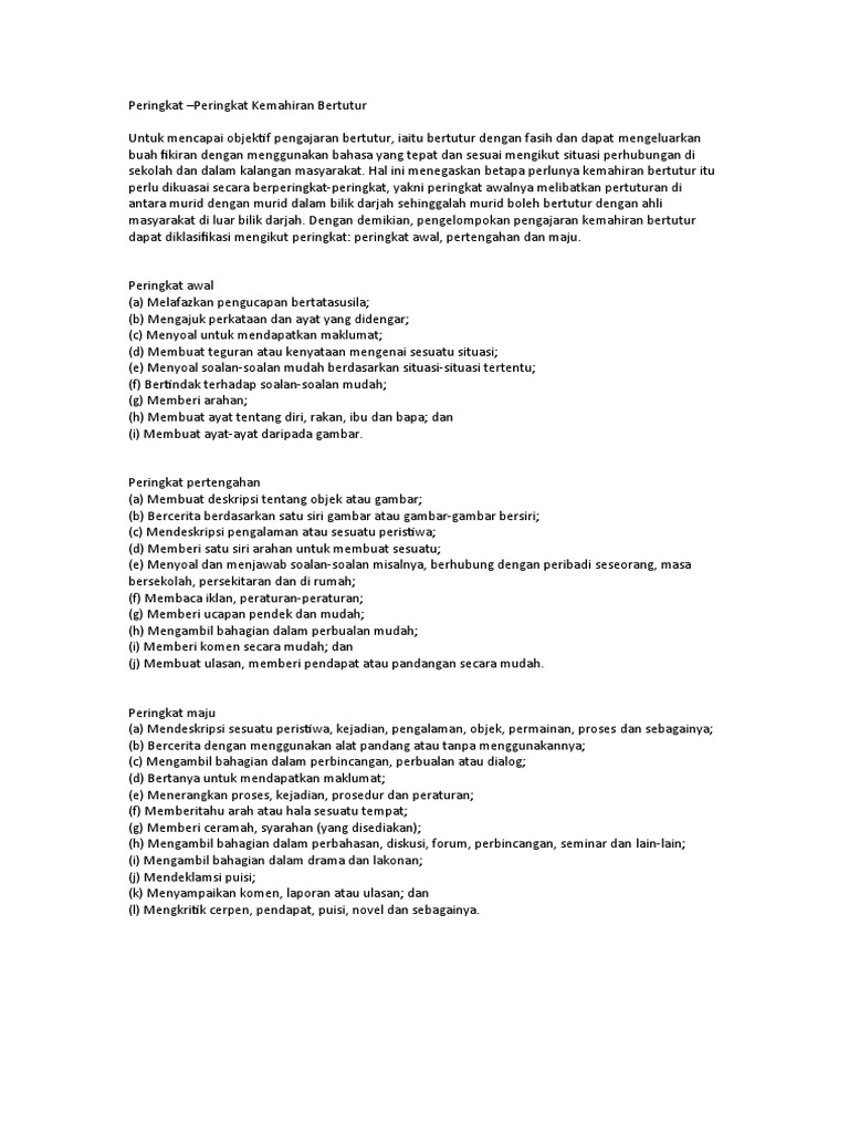 Peringkat - Peringkat Kemahiran Bertutur | PDF
