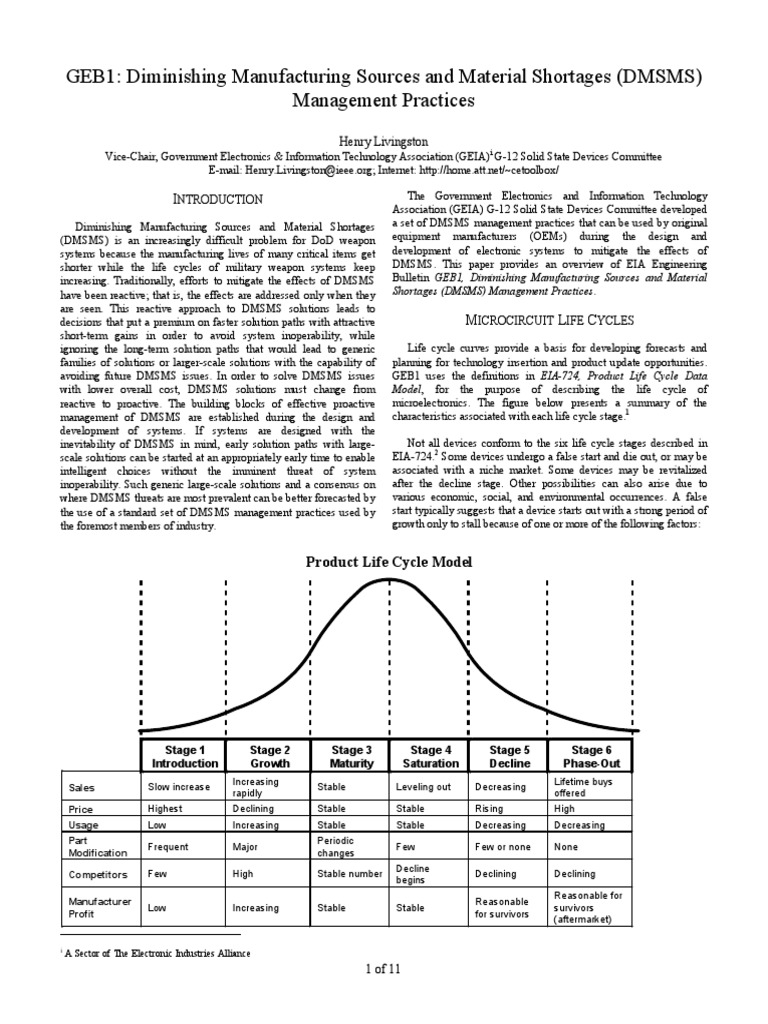 GEB1: Diminishing Manufacturing Sources and Material Shortages (DMSMS ...