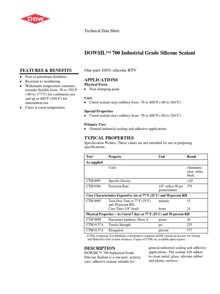 DOWSIL™ 700 Industrial Grade Silicone Sealant: Features & Benefits ...