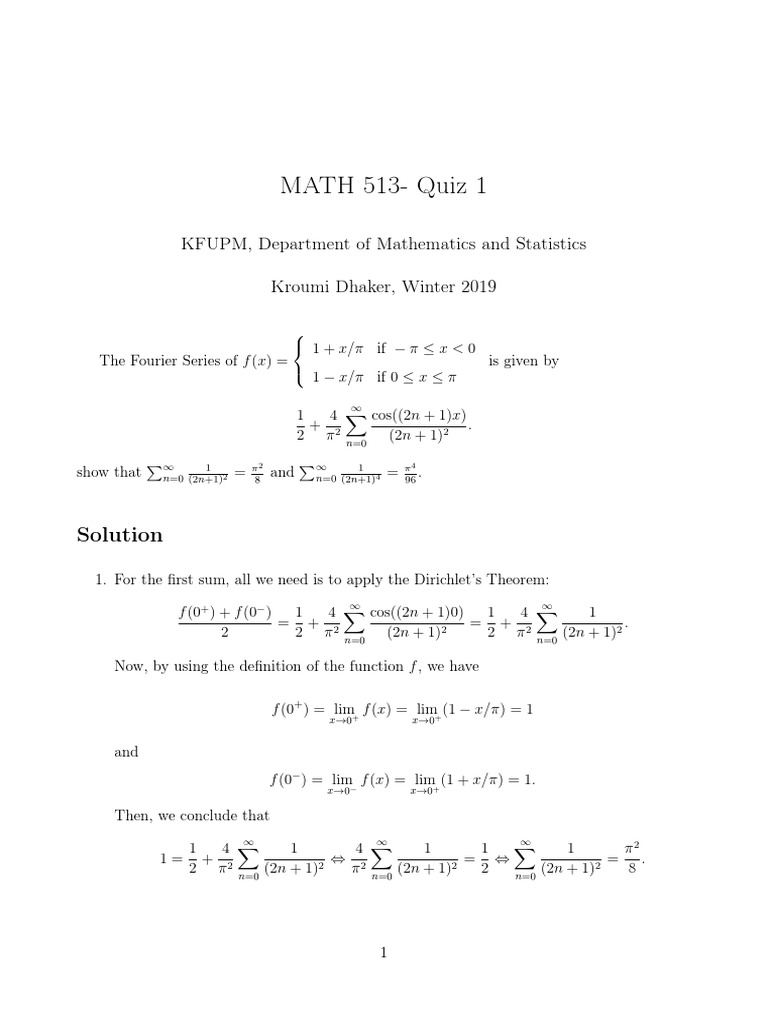 MATH 513-Quiz 1: KFUPM, Department of Mathematics and Statistics Kroumi ...