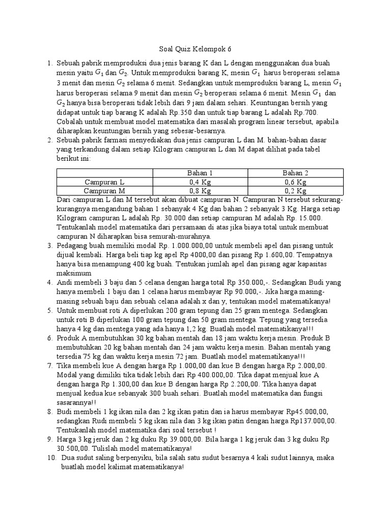 Soal Quiz Kelompok 6 | PDF