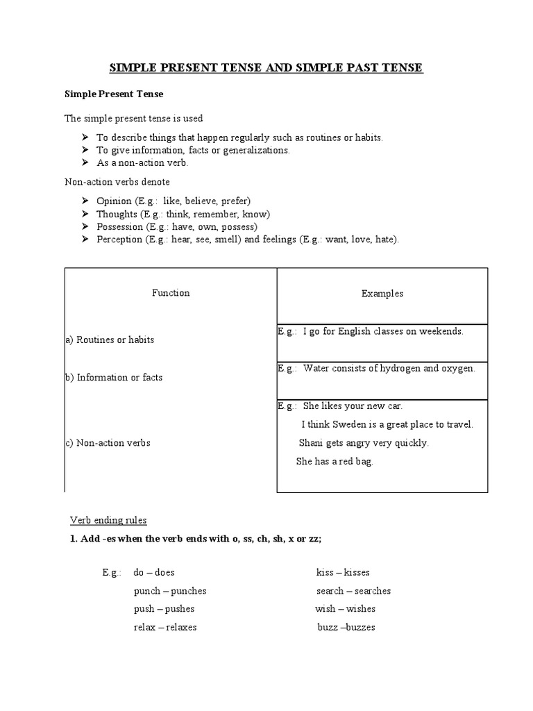 Simple Present Tense and Simple Past Tense | PDF | Subject (Grammar ...