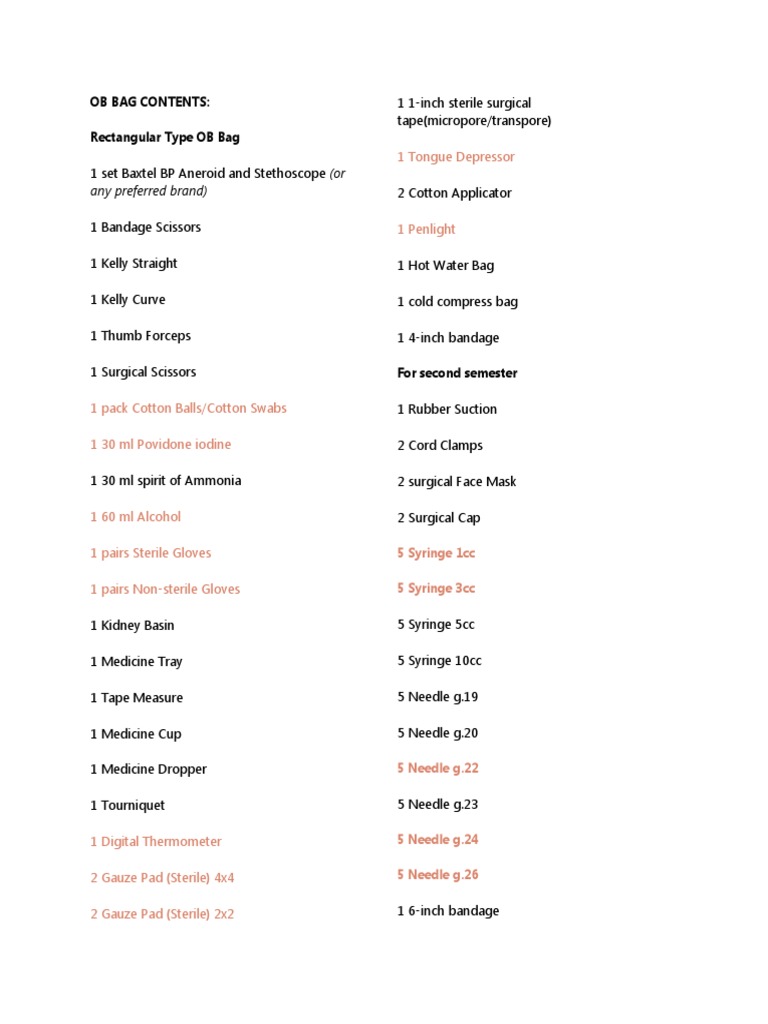 Ob Bag Contents | PDF