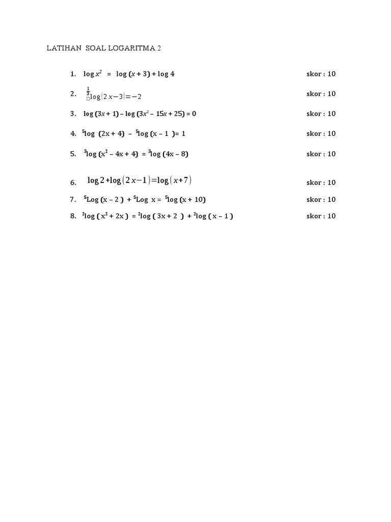 Latihan Soal Logaritma 2 Pdf