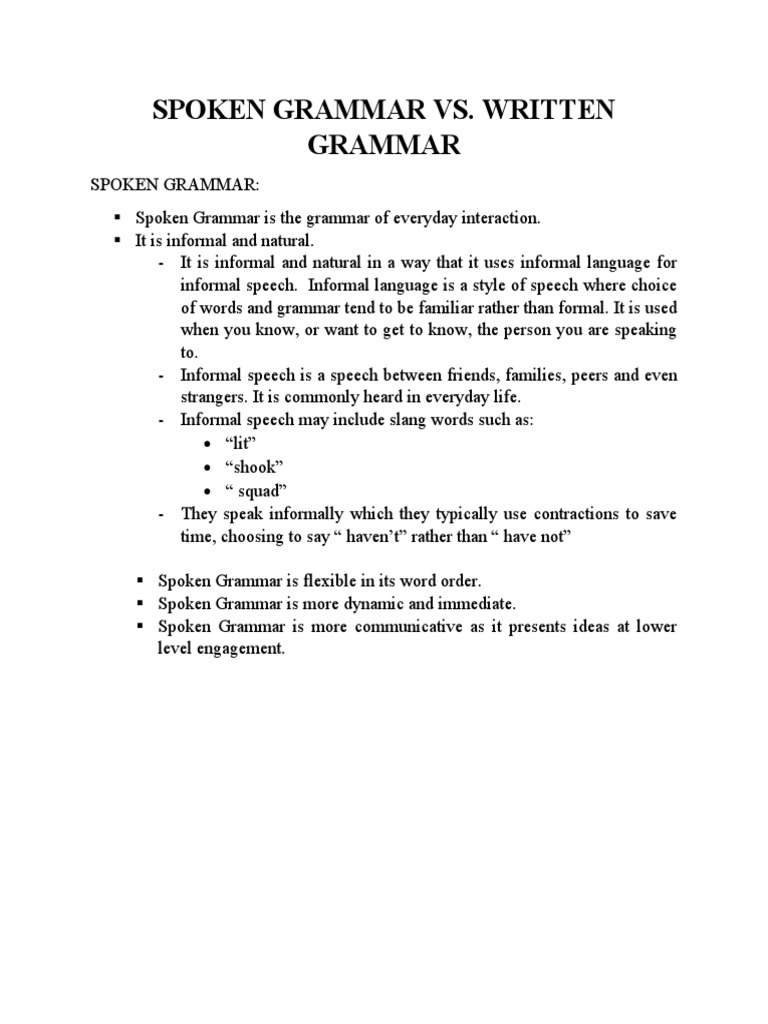 Spoken Grammar vs. Written Grammar | Download Free PDF | Grammar ...
