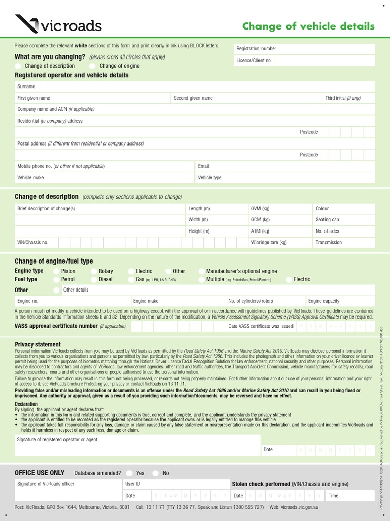 Change of Vehicle Details: What Are You Changing? | Download Free PDF ...