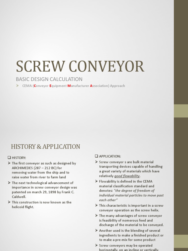 Screw Conveyor Basic Design Calculation | PDF | Gear | Horsepower