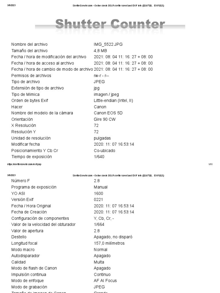 Online check DSLR shutter count and EXIF info (查快門數、EXIF資訊) | PDF ...