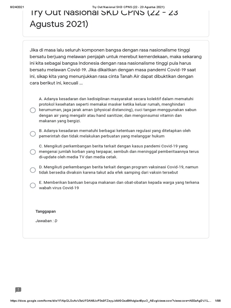 Try Out Nasional SKD CPNS (22 - 23 Agustus 2021) | PDF