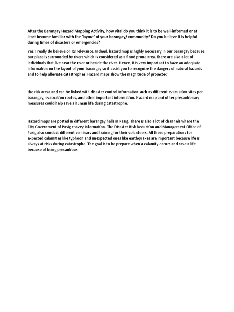 After The Barangay Hazard Mapping Activity | PDF