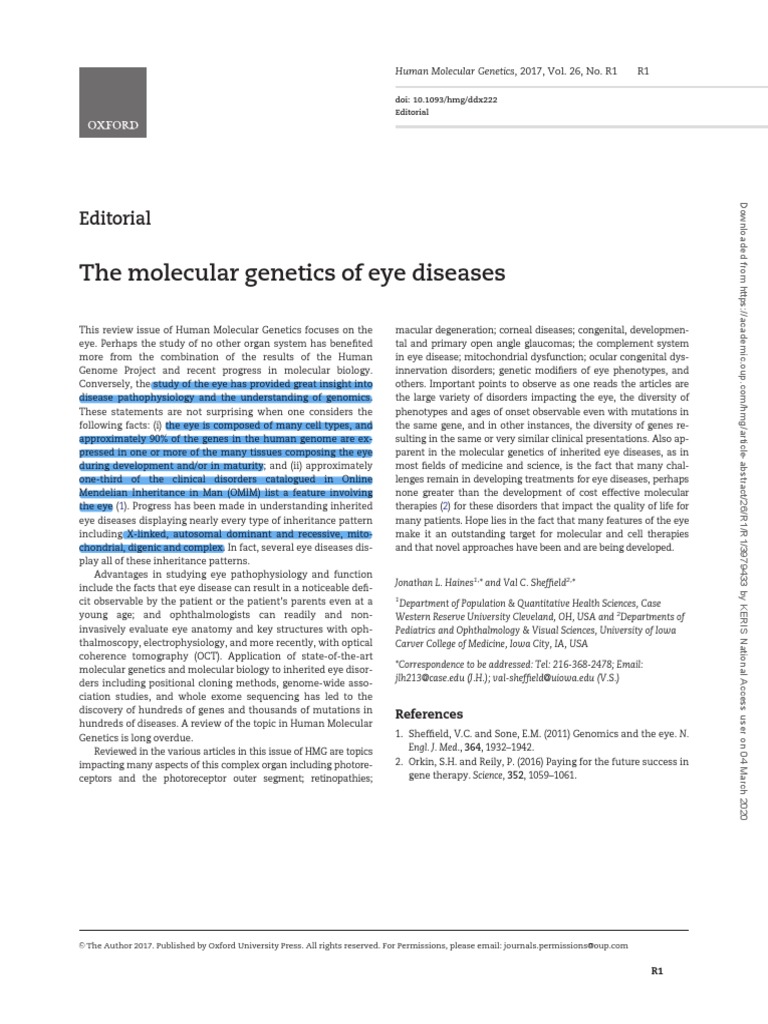 The Molecular Genetics of Eye Diseases: A Review of Inherited Disorders ...