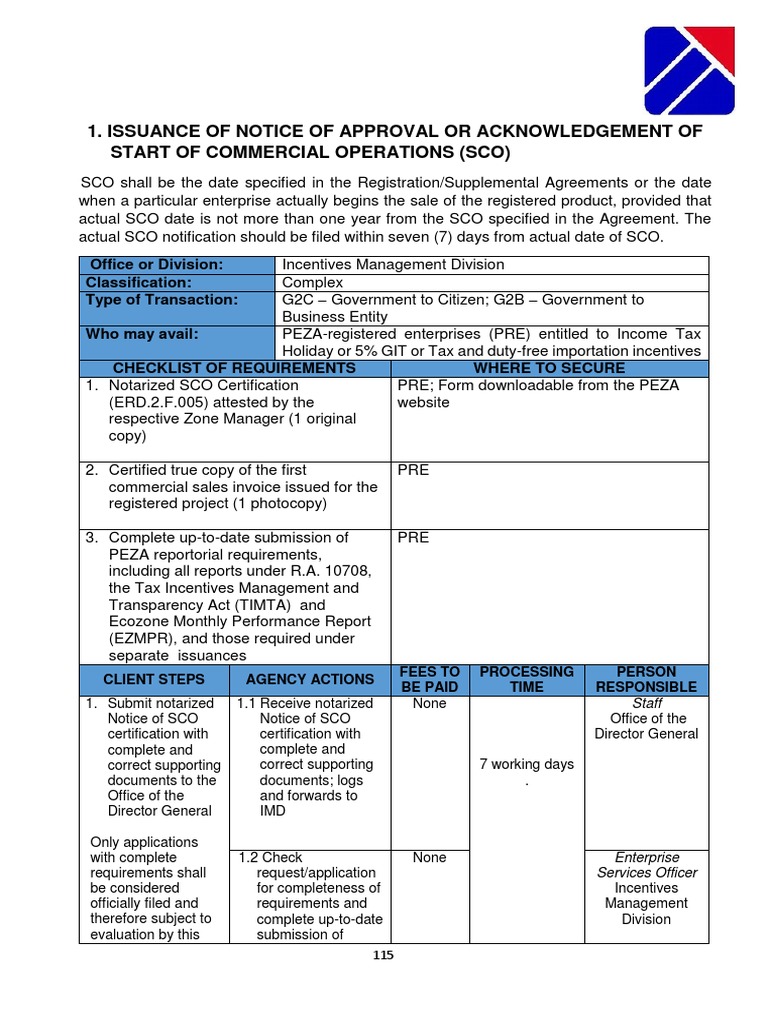 PEZA SCO Approval Process Guide | PDF | Government