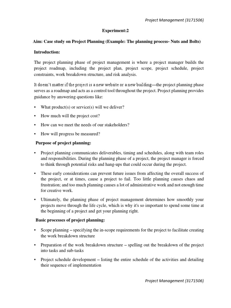 Experiment:2 Aim: Case Study On Project Planning (Example: The Planning ...