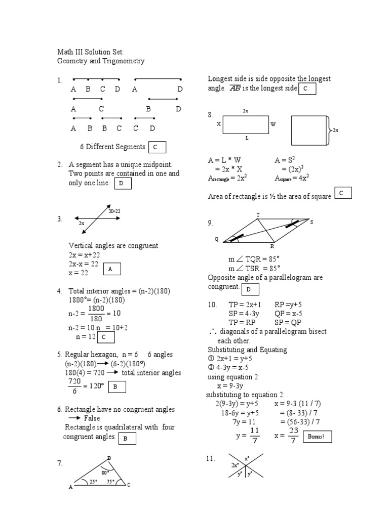 SOLUTION SET Math III | PDF | Rectangle | Elementary Geometry