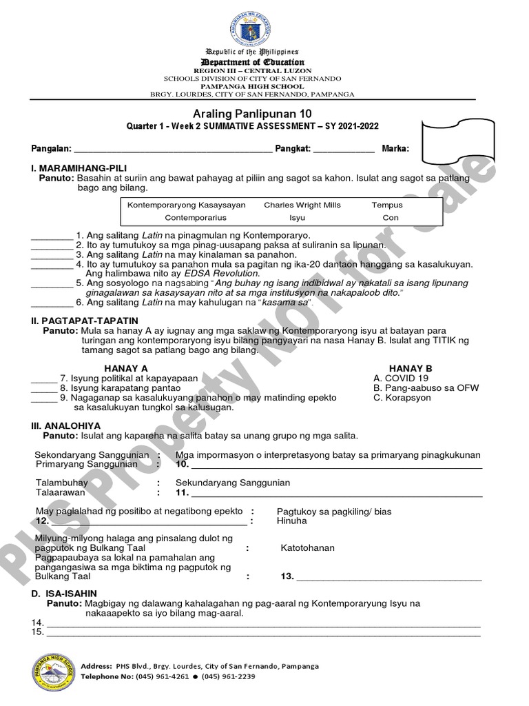 AP 10 Q1 W2 Assessment Performance Task | PDF