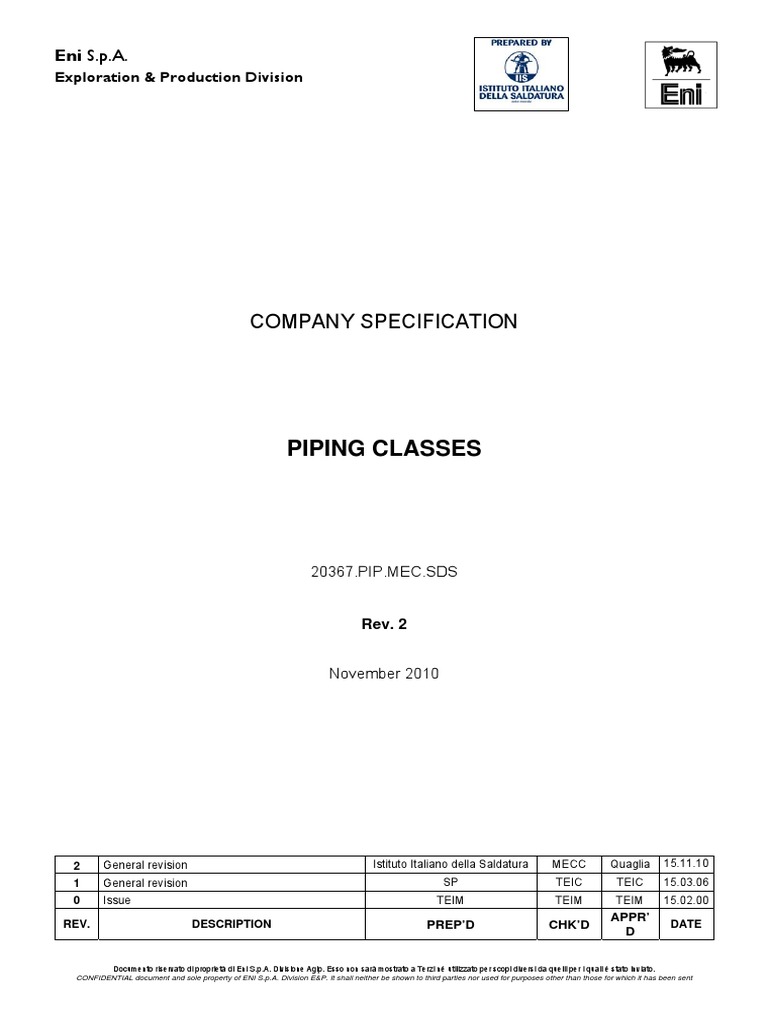 Piping Classes: Company Specification | PDF | Pipe (Fluid Conveyance ...