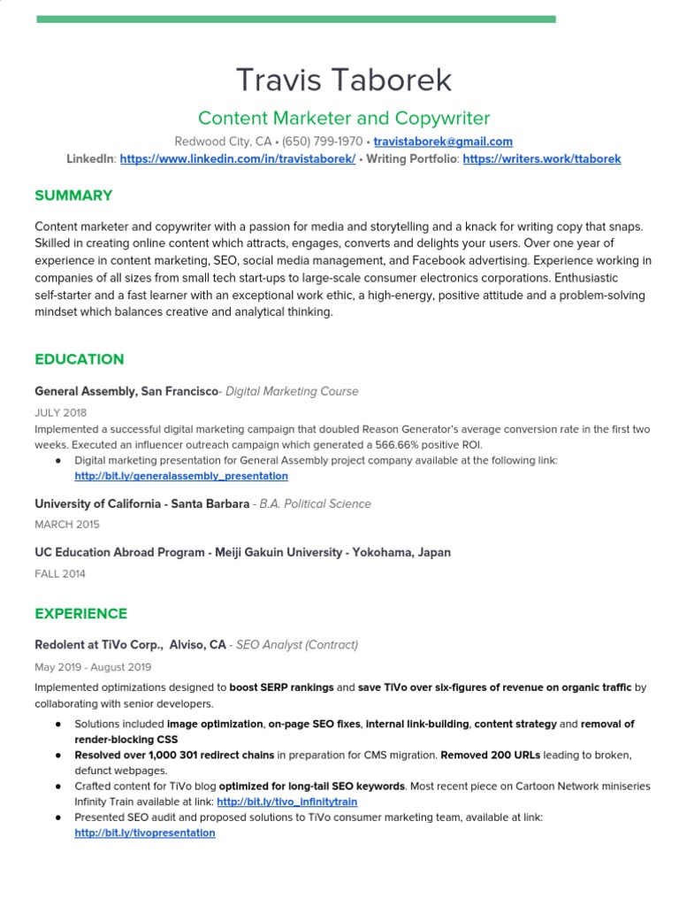 Travis Taborek - Resume | PDF | Search Engine Optimization | Social Media