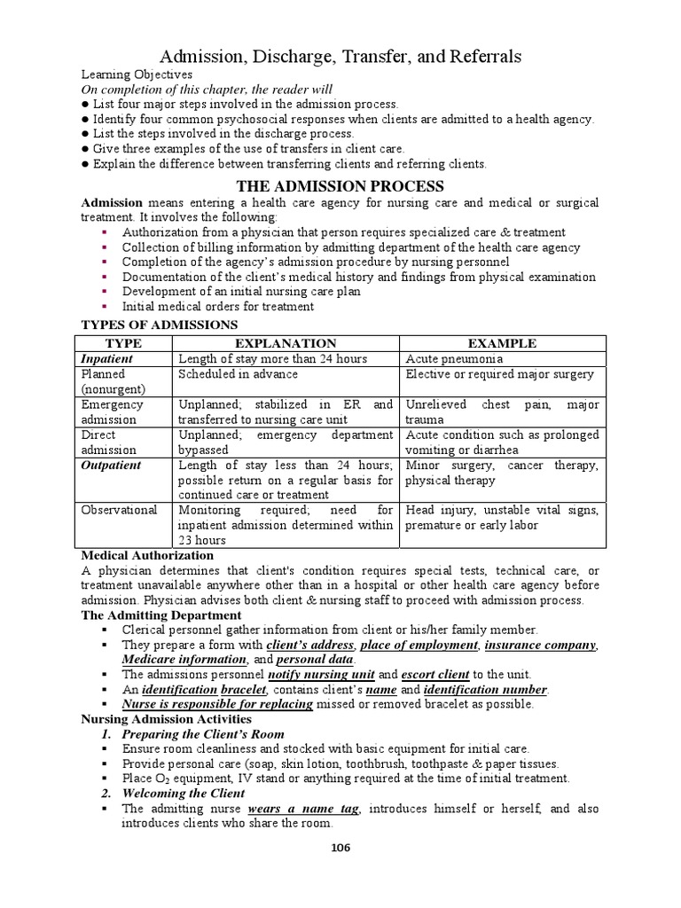 Admission, Discharge, Transfer, and Referrals | PDF | Emergency ...