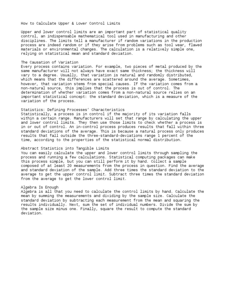 How To Calculate Upper & Lower Control Limits | PDF | Standard ...