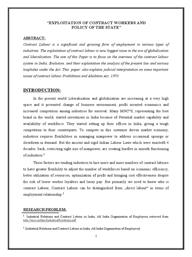 Exploitation of Contract Workers and Policy of The State | PDF | Labour ...
