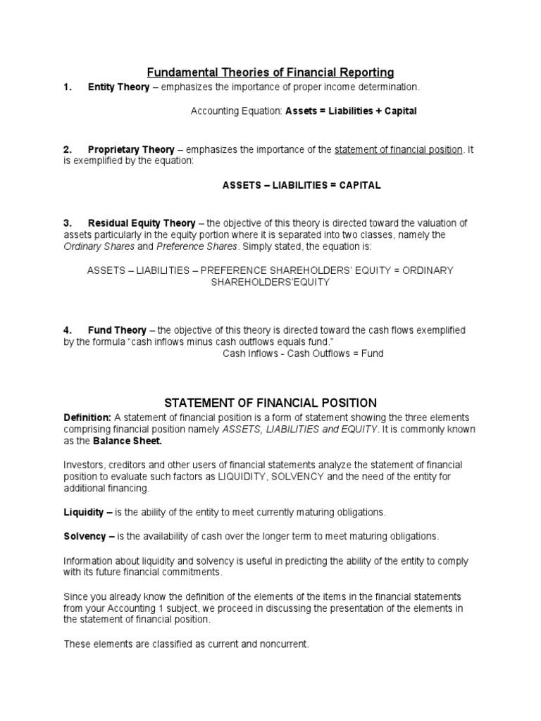 The Statement of Financial Position or (SFP) | PDF | Balance Sheet ...