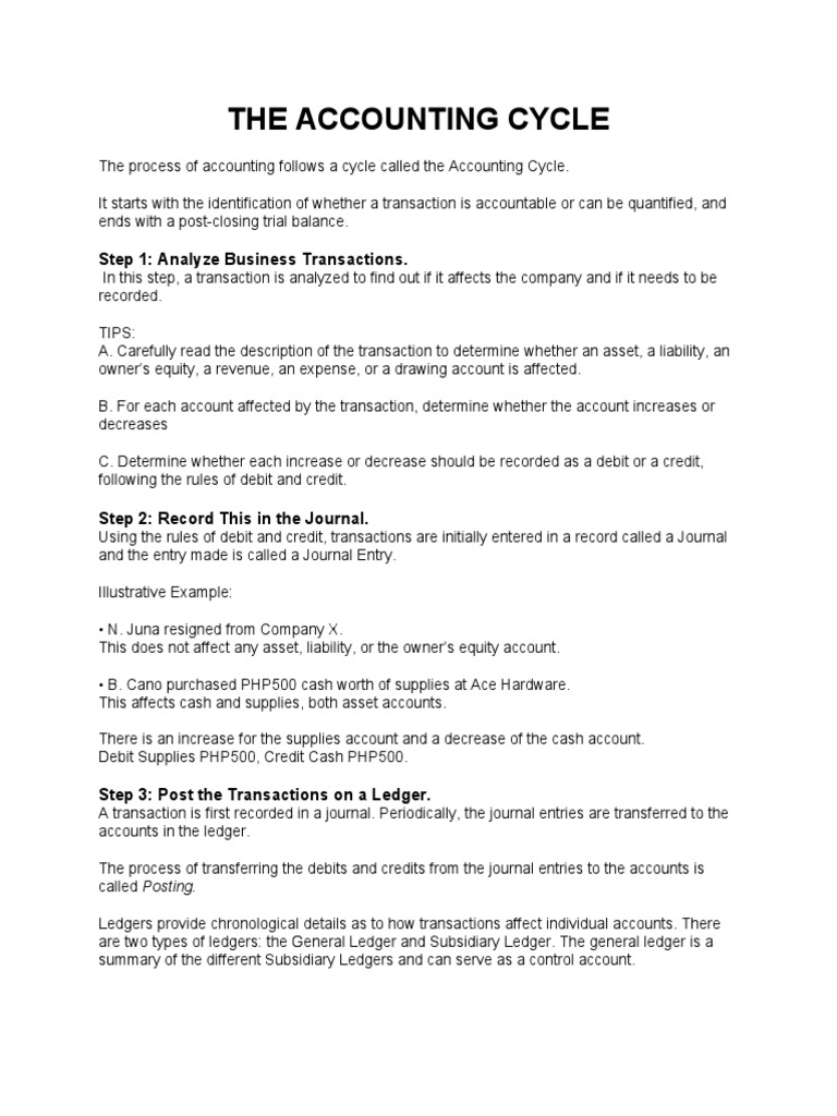 The Accounting Cycle: Step 1: Analyze Business Transactions | PDF ...
