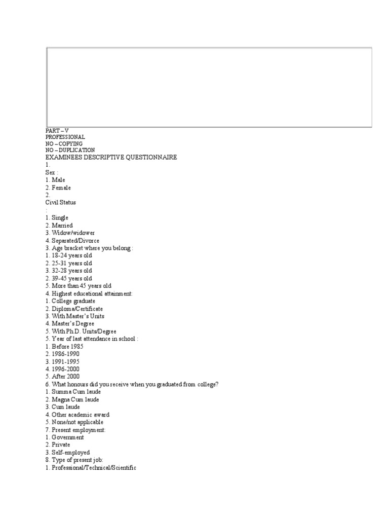 Examinees Descriptive Questionnaire | PDF | Climate Change | Attitude ...