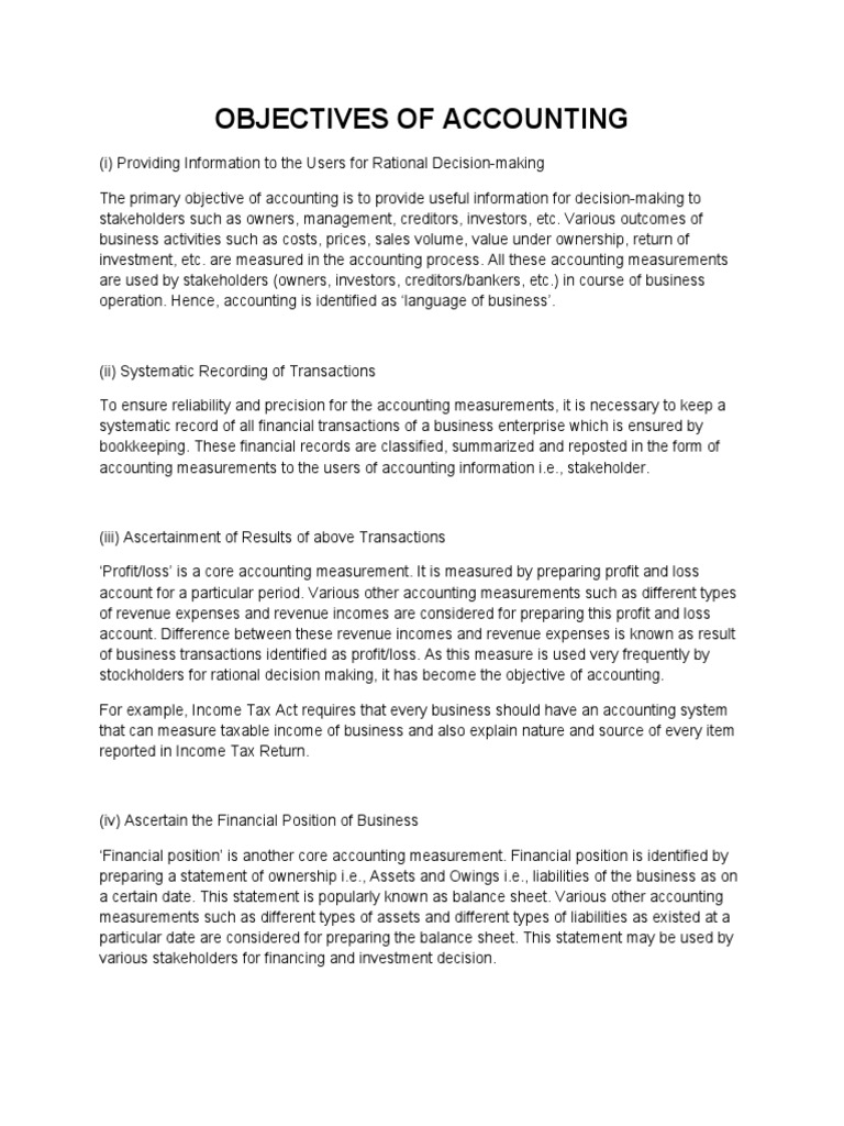 Lesson 2 - Objectives of Accounting | PDF | Accounting | Income Statement