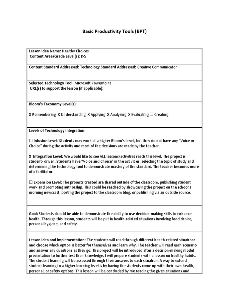 Productivity Tools Lesson Plan | PDF | Teaching | Cognition