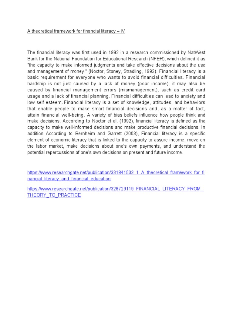 Theoretical Framework for Financial Literacy | PDF