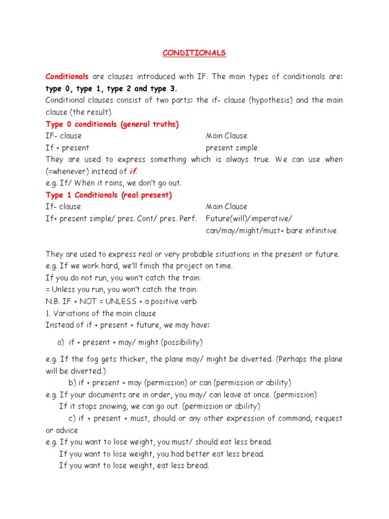Conditionals Guide - Types, Structures & Usage | PDF | Grammar ...