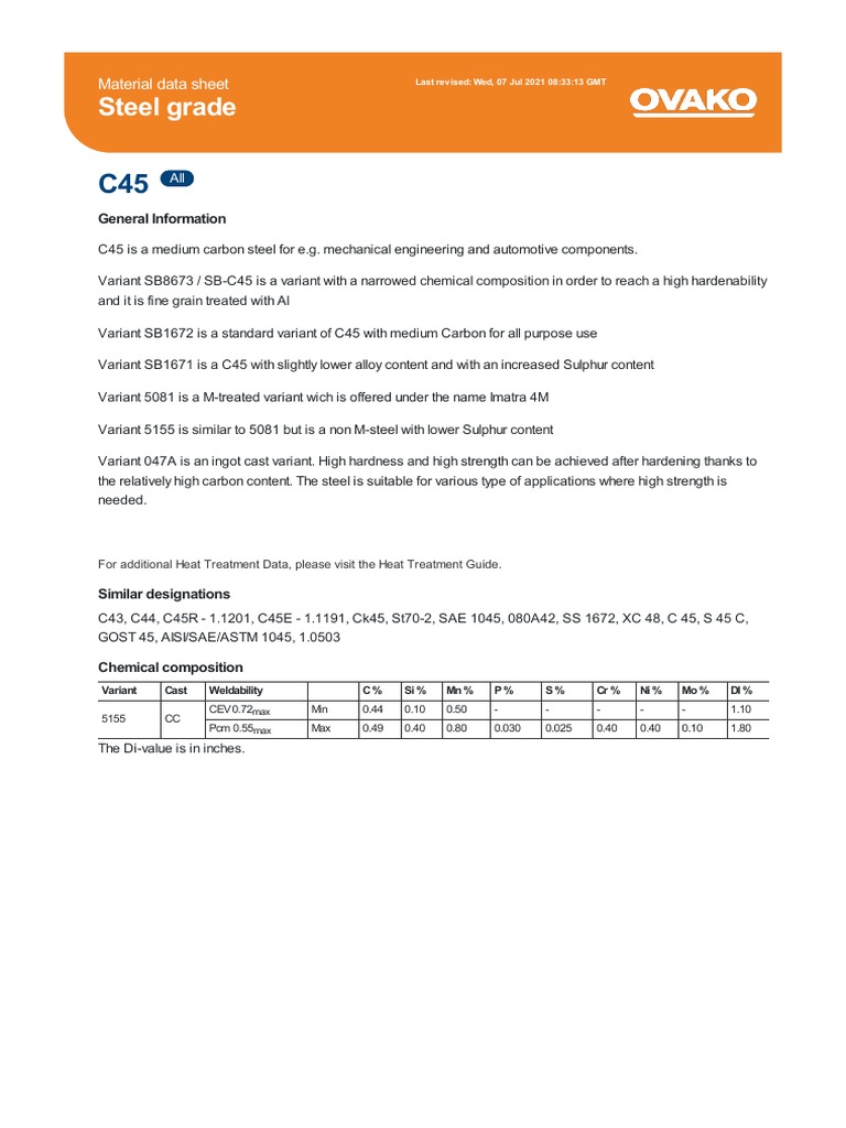 Steel Grade: Material Data Sheet | Download Free PDF | Heat Treating ...