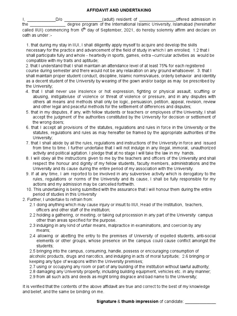 Affidavit and Undertaking | PDF | Notary Public | Affidavit