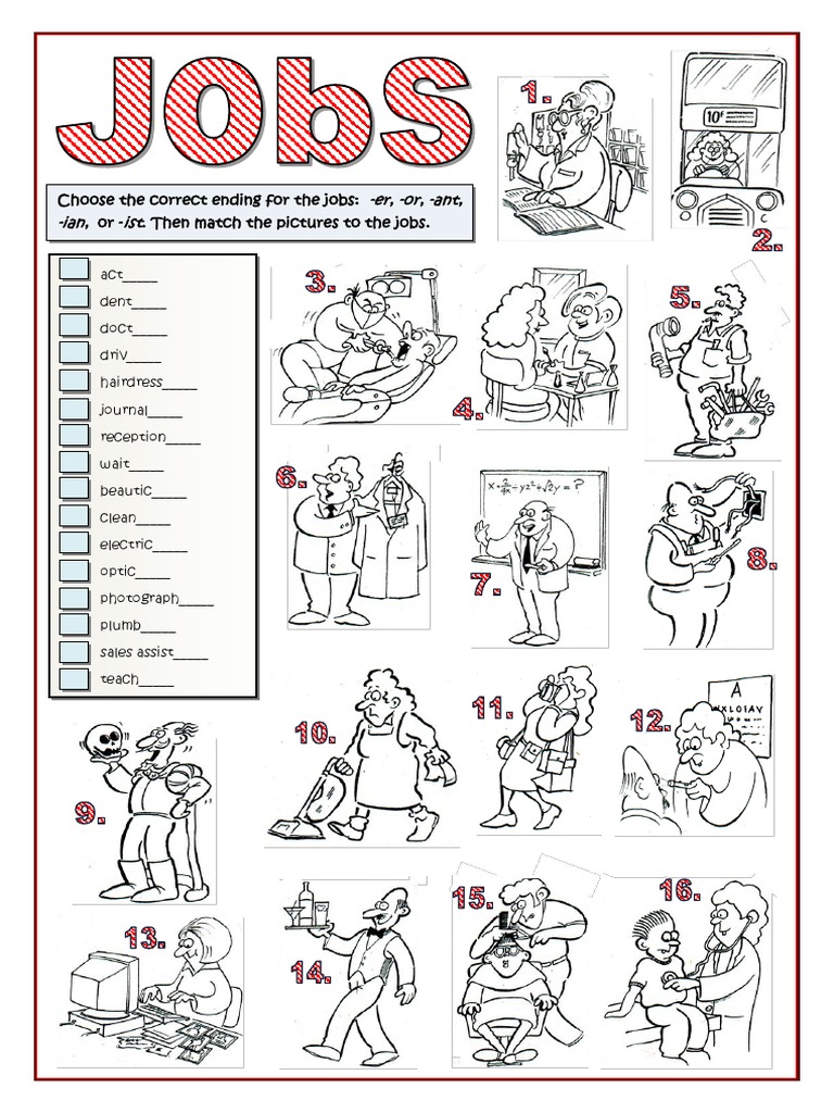 Er, - Or, - Ant, - Ian, Ist: Choose The Correct Ending For The Jobs: Or ...