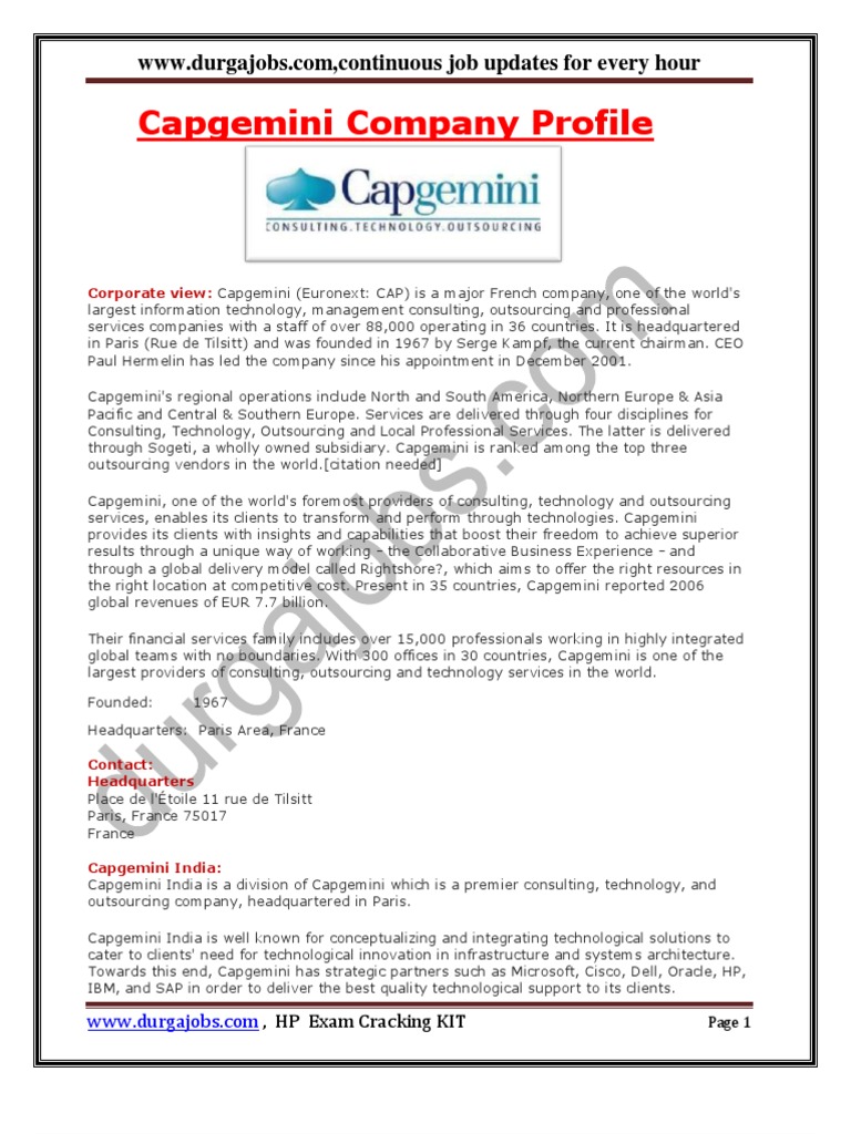 Capgemini Company Overview and Details | PDF | Business