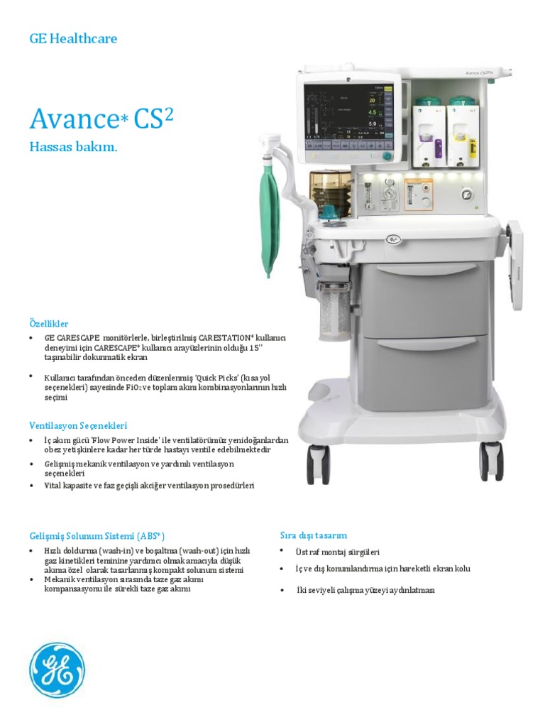 Avance - CS 2. GE Healthcare. Hassas Bakım. Özellikler. Ventilasyon ...